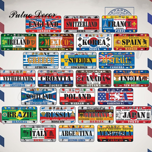 Putuo - 26 Kinds of Country License Plate Signs Vintage Wall Decor (6"× ...
