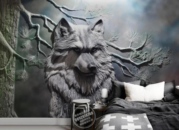 Custom 3D Mural Carving Wolf Photo Wallpaper Living Room Sofa Backdrop ...