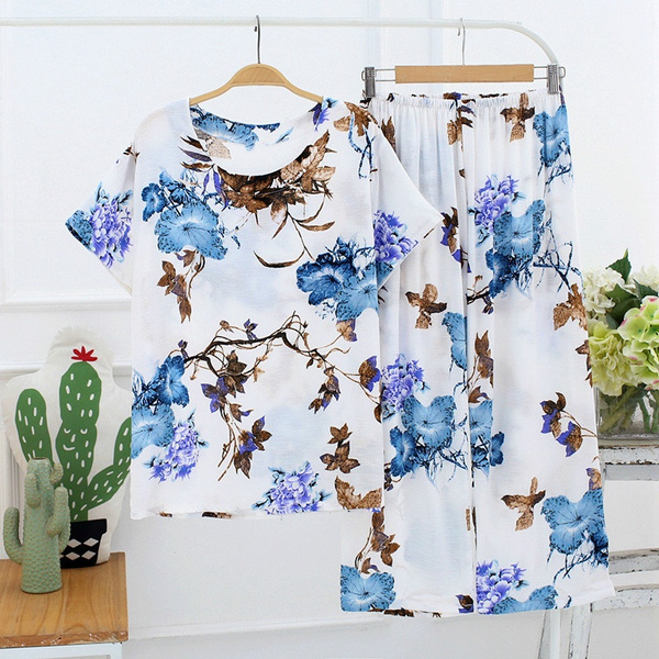 Big Size Soft Bamboo Pajama Sets Sleepwear Floral Women's Pajamas Set ...