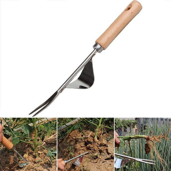 Stainless Steel Manual Weeding Fork Wood Handle Transplanting Digging ...