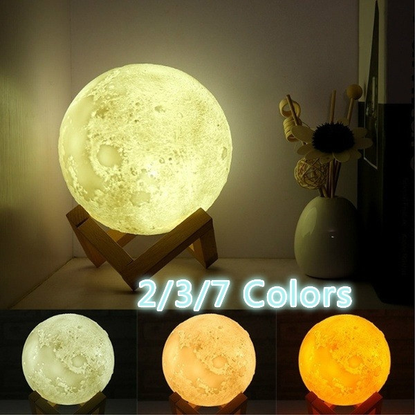 8/10/12/15/18/22 CM 3D Print 7 Color LED Moon Lamp USB Desk Night Light ...