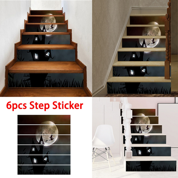 Halloween Stair Sticker Castle Flying Witch Steps Vinyl Stickers ...