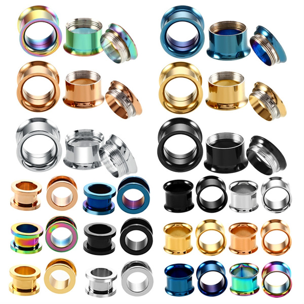 2PCS Stainless Steel Ear Plugs and Tunnels Ear Piercings Screwed ...