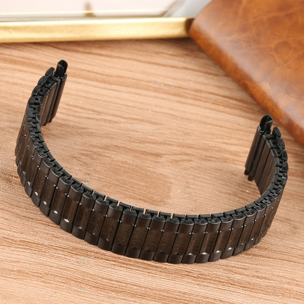 16-22mm Black Stainless Steel Watch Band NO Buckle Stretchable Watches ...