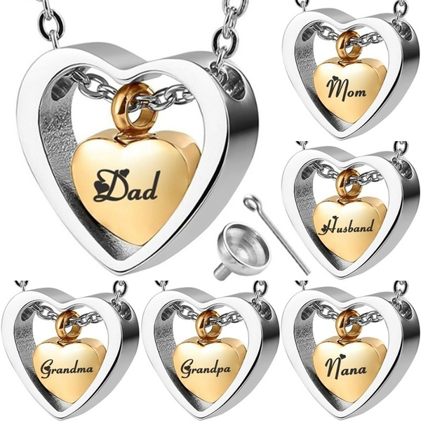 Titanium Steel Funeral Cremation Double Heart Pendant Keepsake Urn ...