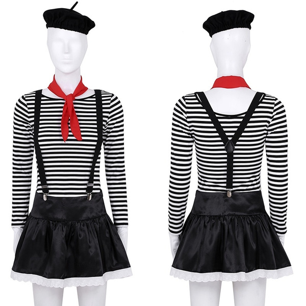 Women's Mime Costume French Artist Clown Circus Fancy Dress Outfits | Wish