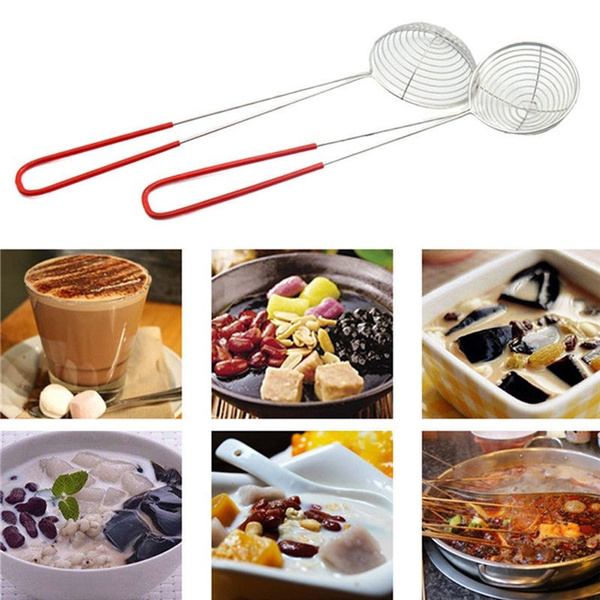 Red Handle Stainless Steel Pearl Milk Tea Colander Hot Pot Round Spoon ...