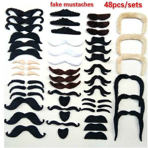 48pcs/set Fake Mustache Beard Novelty Self Adhesive Beard Mustaches for ...