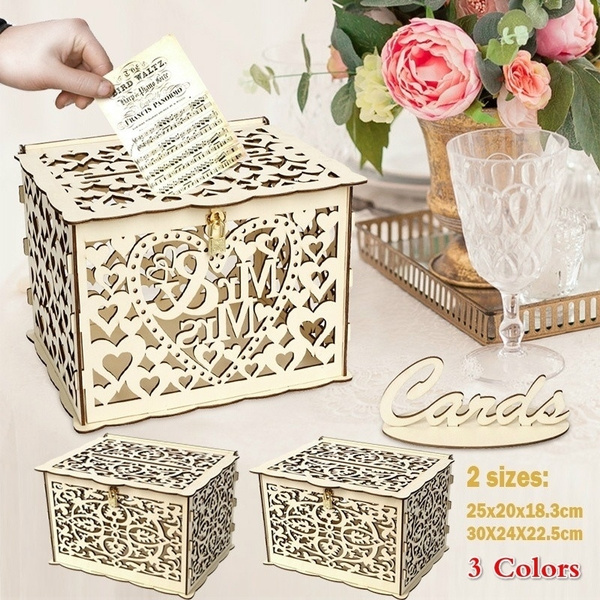 Hot Wedding Party DIY Wood Card Box Wedding Money Box Wedding Card Box ...