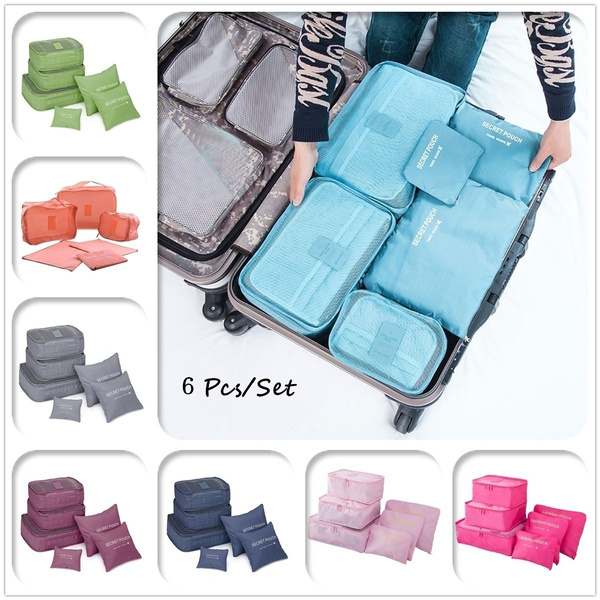 6 Pcs/Set Square Travel Luggage Storage Bags Clothes Organizer Pouch ...