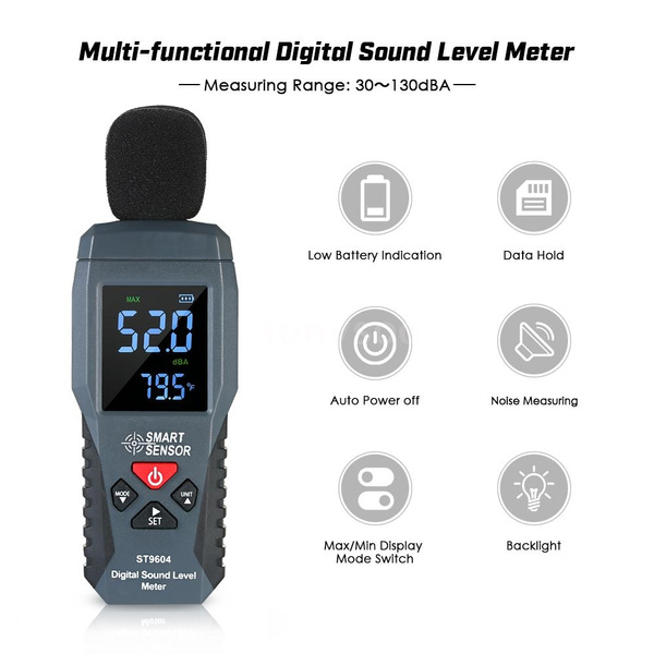SMART SENSOR Mini Digital Sound Level Meter LCD Display Noise Meter ...