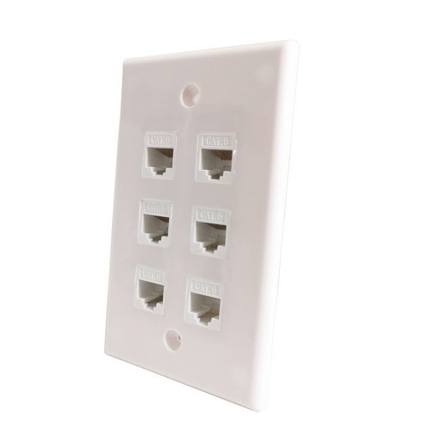 6 Ports RJ45 US Faceplate Ethernet Cat6 Keystone Female to Female Wall ...