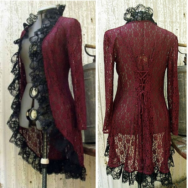 2019 Victorian Steampunk Stand Collar Coat Women Lace Cardigan Medieval ...