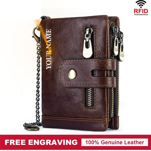 Men Fashion Genuine Leather RFID Wallet Multifunction Flip Purse Cash ...