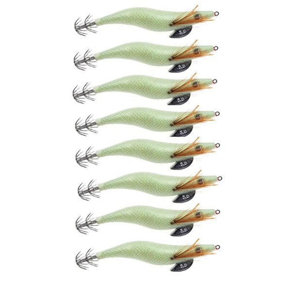 8pcs/lot Luminous Wood Shrimp Squid Jigs Bait 13.5CM 21G Artificial ...