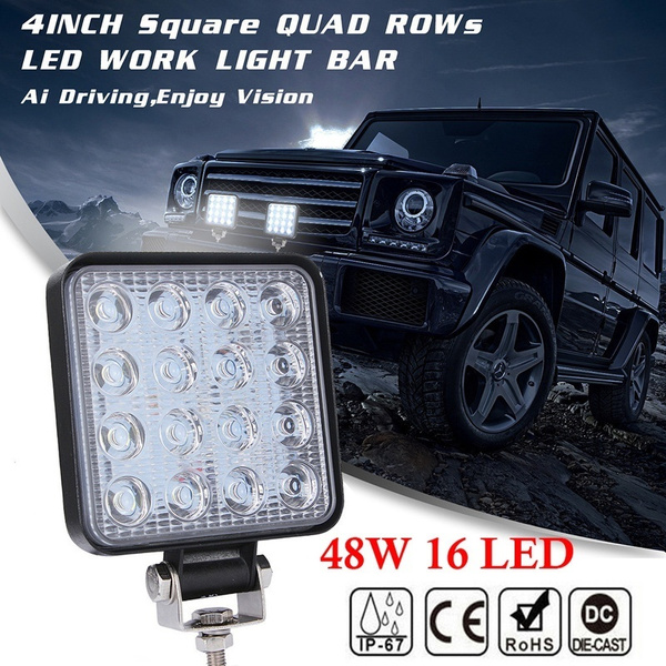 4 Inch Square 48W 16LED Work Light Off Road FLOOD Beam Fog Lamp for Car ...