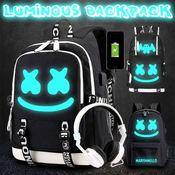 Marshmello Luminous Backpack USB Charging Travel Backpack Students ...