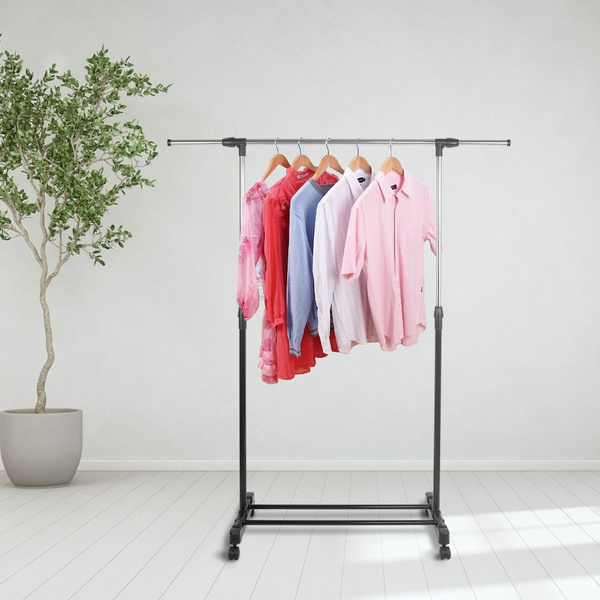 Heavy Duty Rolling Adjustable Portable Clothes Hanger Garment Rack Rail ...