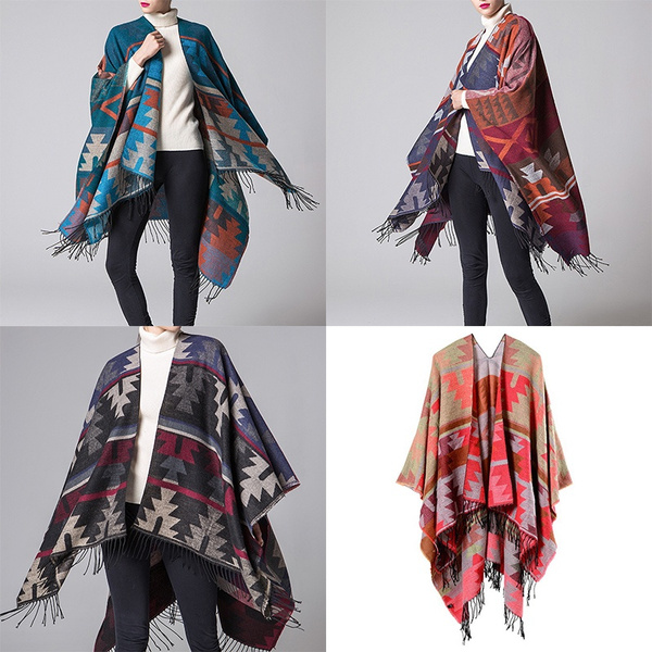 Womens Open Front Cardigan Shawl Cloak Boho Gypsy Hippie Cape Poncho ...