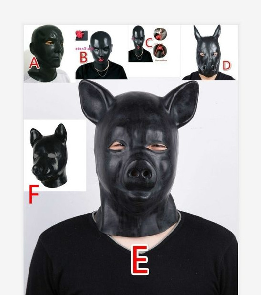 male Head Cover Patent Leather Black Mask Natural Emulsion Alternative ...