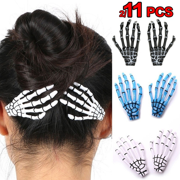 2/11Pcs Women Fashion Halloween Decor Skeleton Claws Skull Hand Hair ...