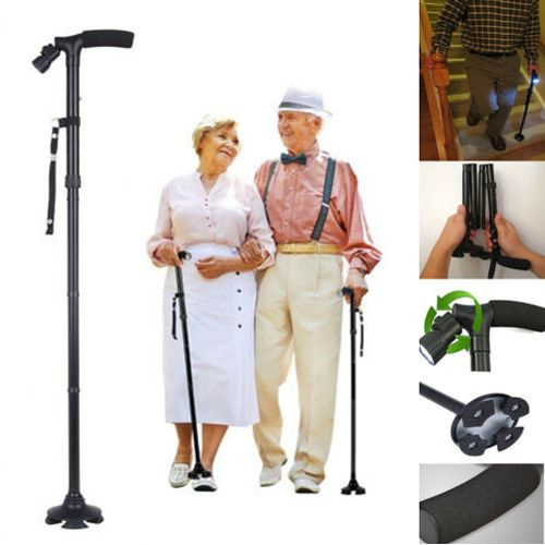 LED Walking Stick Canes Hurry Cane All Terrain Pivoting Base Folding ...