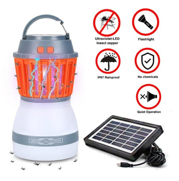 Solar Powered Mosquito Killer Lamp Bug Zapper Trap Camping Lantern 2in1 ...