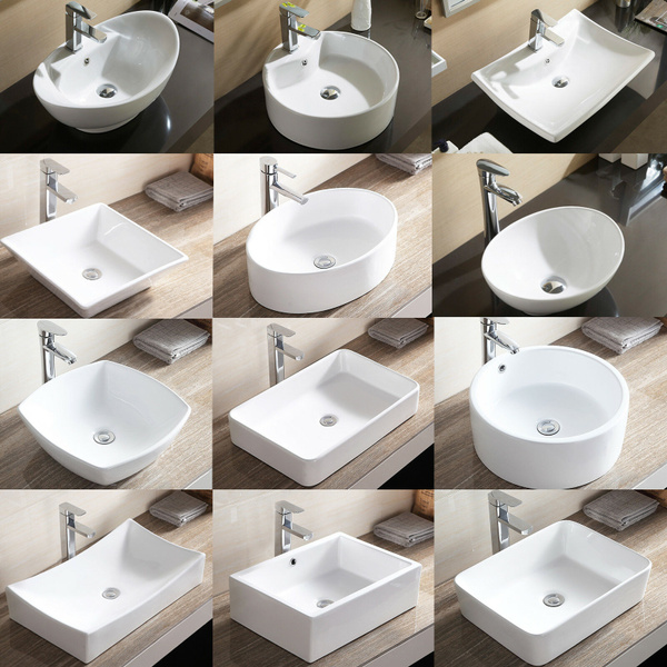 Beveled Square White Porcelain Ceramic Basin Vessel Vanity Sink Bowl Bathroom With Pop Up Drain ...