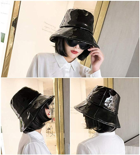 PU leather Women's Rain Hats Waterproof Rain Hat Wide Brim Bucket Hat ...