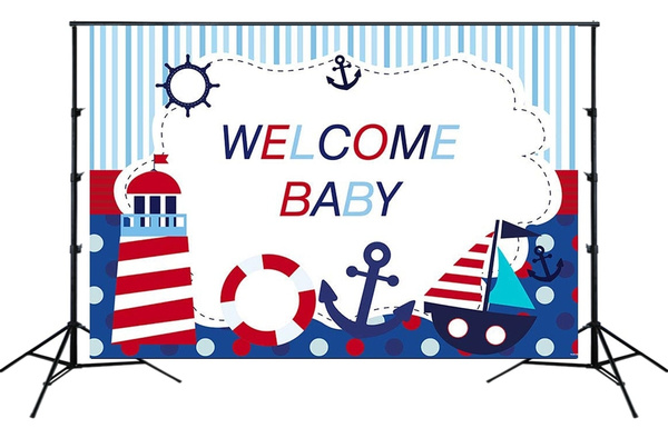 Nautical Theme Welcome Baby Shower Backdrop Lighthouse Seafaring Party ...