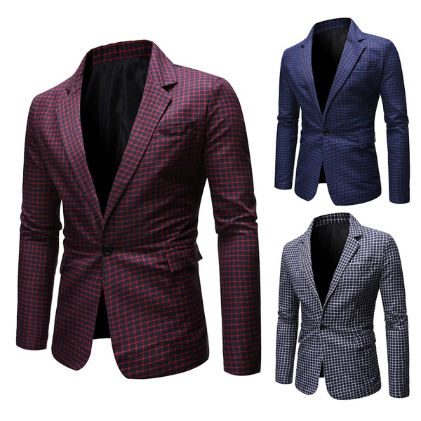 Men's Business Casual Formal Wedding Suits Slim Fit Plaid Party Tuxedos ...