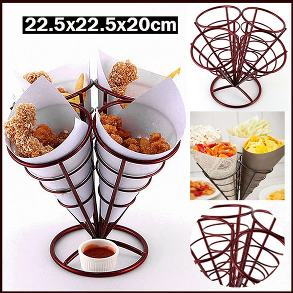 4In1 French Fry Stand Cone Basket Holder Black Iron Rack Ice Cream ...