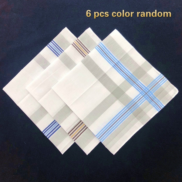 6 Pcs Men's Classical Plaid Cotton Handkerchief Pocket 40cm Square ...