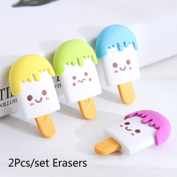2Pcs/lot Popsicle Ice Cream Kawaii Rubber Erasers For Girls Kids Gift ...