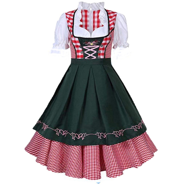 Womens German Beer Girl Costume Fraulein Dirndl Fancy Dress Oktoberfest ...