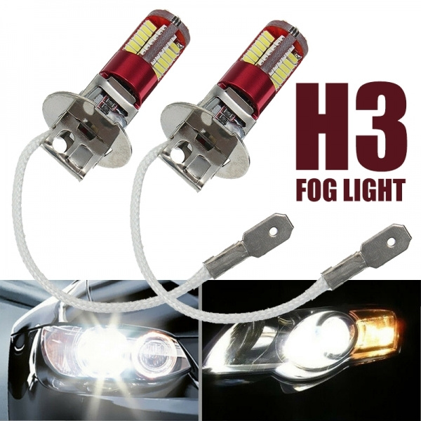 Car Fog Light Lamp Bulb 2x H3 4014 57-SMD 4014 LED 6000K Bright White ...