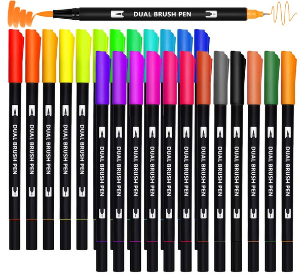 Dual Tip Calligraphy Brush Marker Pens, 12 24 Brush and Fine Tip Art ...
