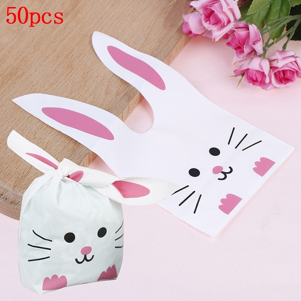 50pcs Cute Long Bunny Rabbit Ear Gift Bag Easter Candy Gift Plastic ...
