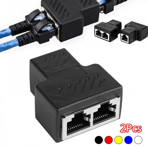 Fashion 2Pcs Cable Adapter LAN Ethernet 1 To 2 Ways Extender Plug RJ45 ...
