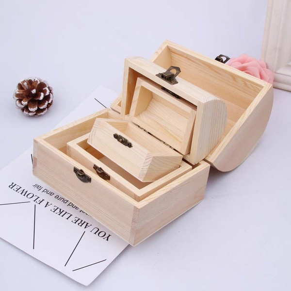 Solid Wood Arched Wooden Box DIY Clay Painted White Blank Handmade Wood ...