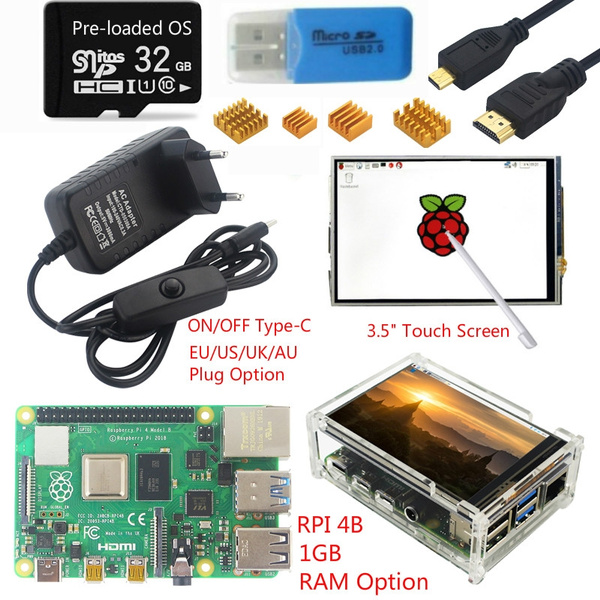 Raspberry Pi 4 Model B Kit with Acrylic Case 3.5" Touch Screen+ Power ...