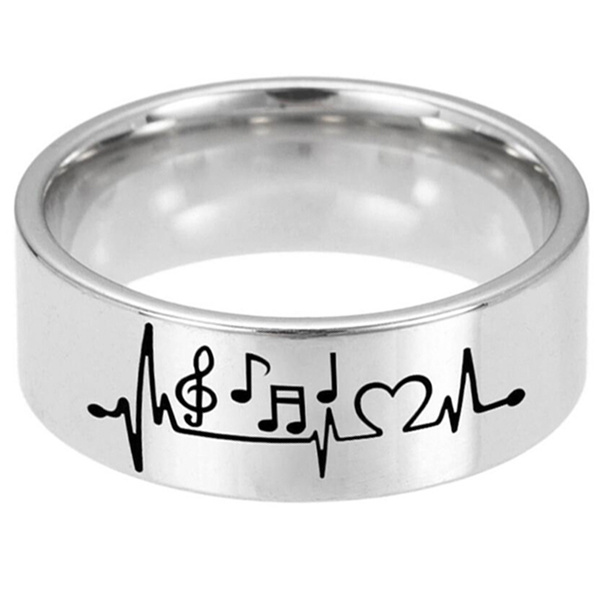 Creative New Music Notes Heartbeat Ring Fashion Couple Titanium Steel ...