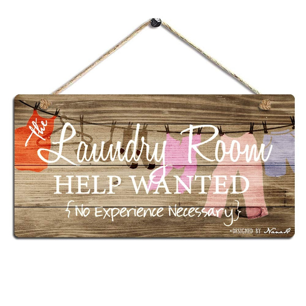Rustic Wood Hanging Sign Laundry Room Wall Decor Sign Help Wanted Wall ...