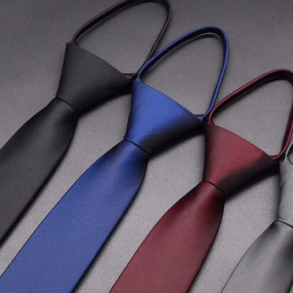 Pre-Tied Zipper Necktie For Men Or Women, Solid Color Narrow Polyester ...