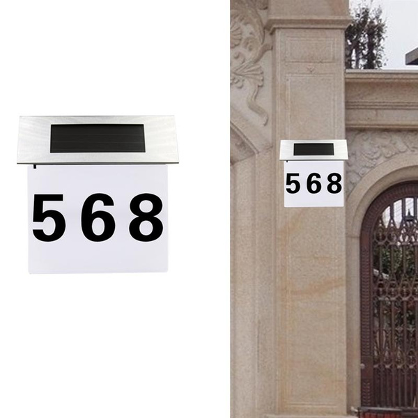 Solar Lighted Address Sign House Number Stainless Steel Solar Powered ...
