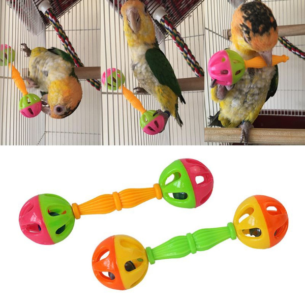 2 Pcs Bird Parrot Toy Rattle Birds Fun Exercise Plastic Double-headed ...