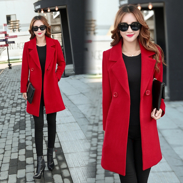 Autumn and Winter New Women's Woolen Coat Fashion Slim Blazer Midi-long ...