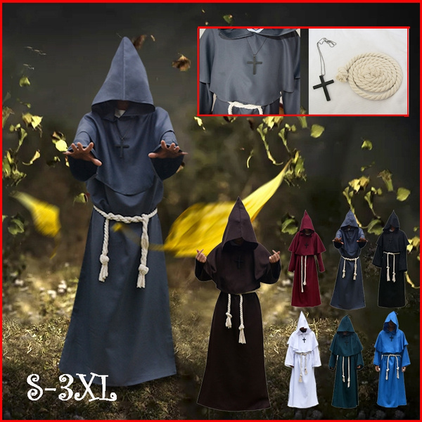 Unisex Halloween Comic Party Cosplay Costume Monk Hooded Robes Cloak ...