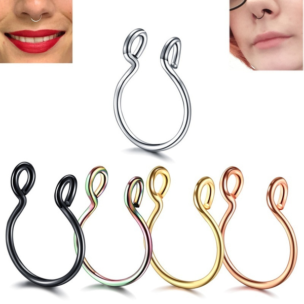 10Pcs Steel Dainty Faux Nose Rings Fake Septum Rings Hoop Nostril ...
