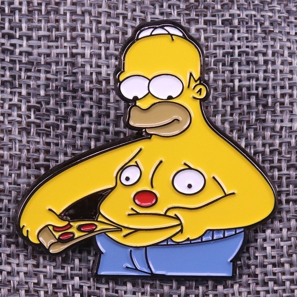 Funny Simpsons Enamel Pin Homer Jay Simpson Pin Belly Eat Pizza Brooch ...
